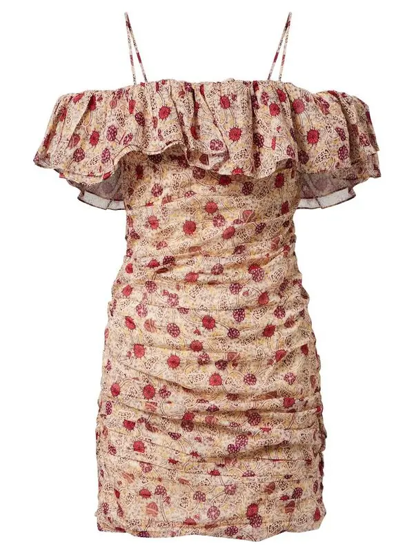 MARANT ETOILE Davilia Off-shoulder Ruched Cotton Mini Dress - Red