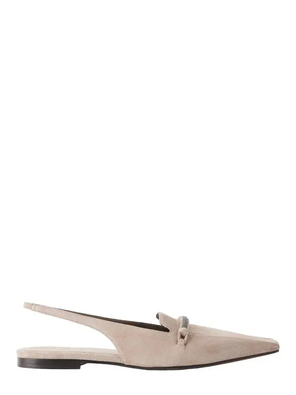 Brunello Cucinelli Suede Pointed-toe Slingback Flats - Gray
