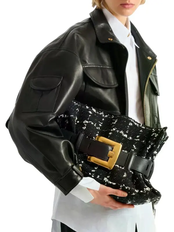 Balmain Medium Anthem Bag In Tweed - Black