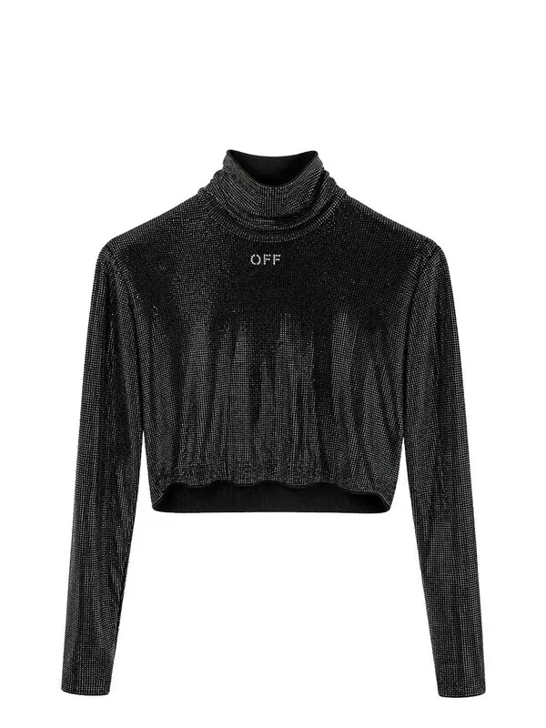 Off-White Embellished Cropped Top - Black
