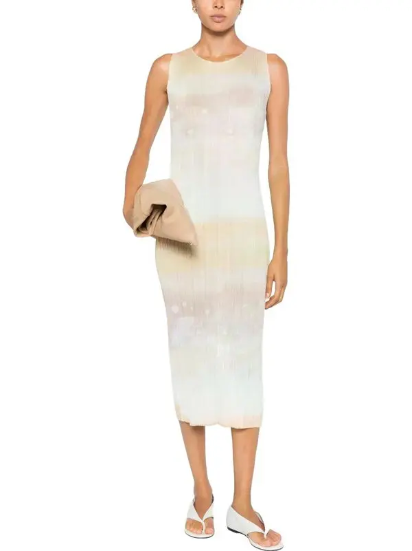 Issey Miyake Sleeveless Abstract Print Midi Dress - Neutrals