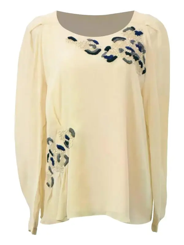Vanessa Bruno Cream Silk Embroidered Long-sleeve Blouse - Neutrals