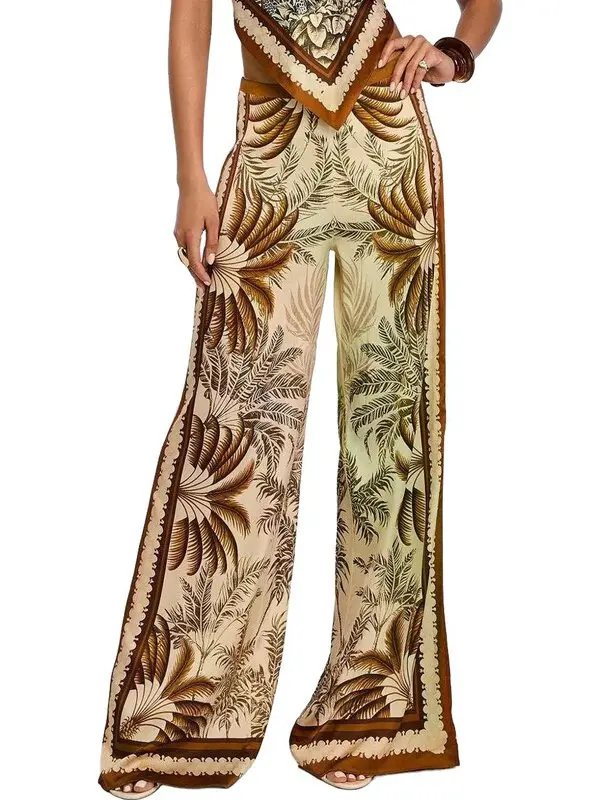 Retrofete Sunny Palm-print Palazzo Trousers - Neutrals