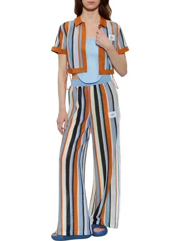 Adidas Firebird Summer Glow Striped Logo-patch Trousers - Blue