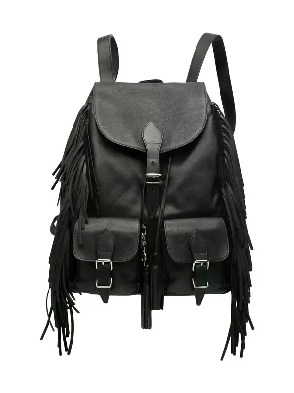 Saint Laurent Calfskin Fringe Festival Backpack - Black