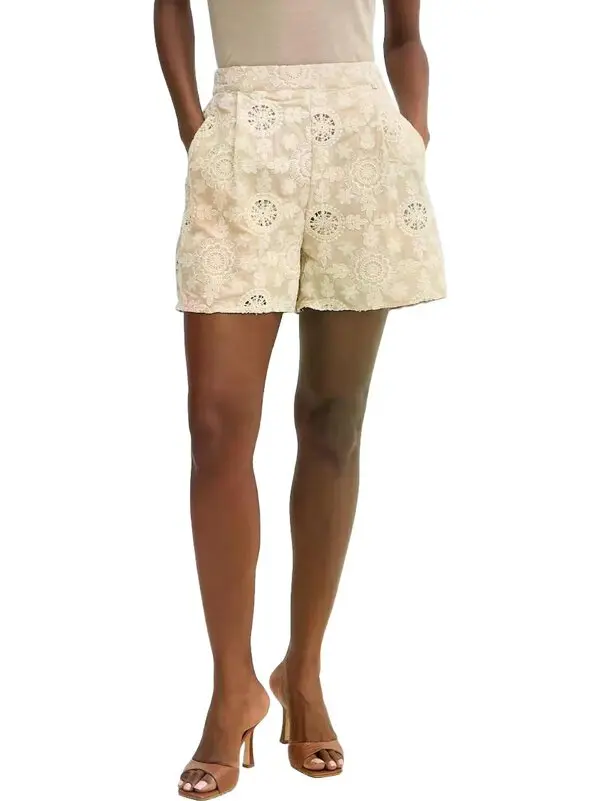 FRACOMINA Broderie Anglaise Pleated Shorts - Neutrals