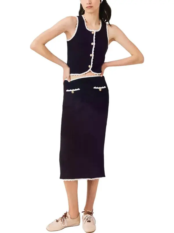 Maje Crochet-knit Midi Skirt - Blue