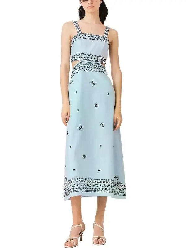 Maje Floral Embroidered Midi Dress - Blue