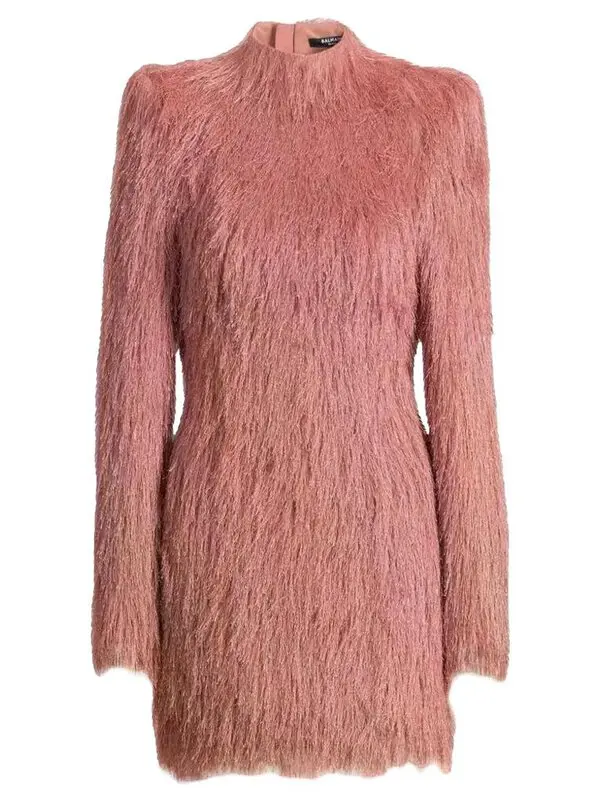 Balmain Fringed High Neck Mini Dress - Pink