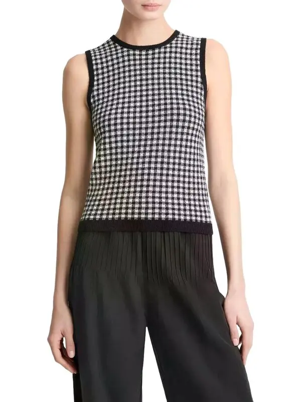 Vince Gingham Rib-knit Tank Top - Black