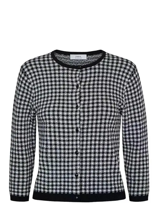 Vince Gingham-knit Three-quarter-sleeve Cardigan - Black