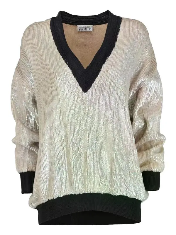 Gianfranco Ferre 1990s Sequined V-neck Sweater - Silver