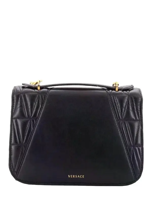 Versace Virtus Flap Quilted Leather Shoulder Bag - Black