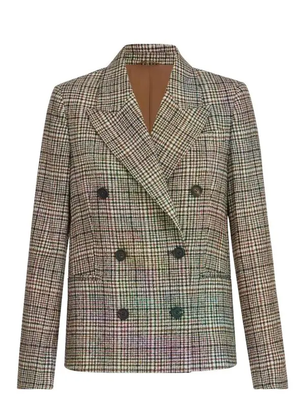Brunello Cucinelli Alpaca And Wool Prince Of Wales Blazer With Monili Embellishment - Brown
