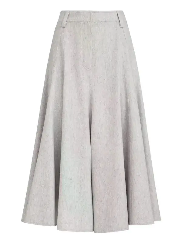 Brunello Cucinelli Wool Flannel Flared Skirt With Monili Embroidery - Grey