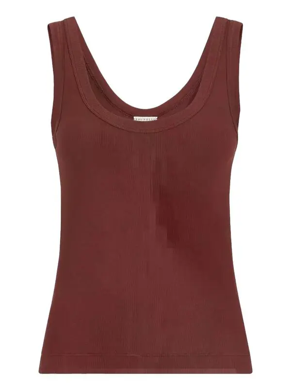 Brunello Cucinelli Ribbed Jersey Top With Monili Decoration - Red