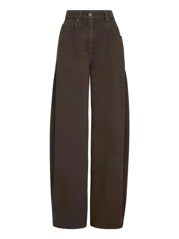 Brunello Cucinelli Dyed Denim Wide Trousers With Monili - Brown