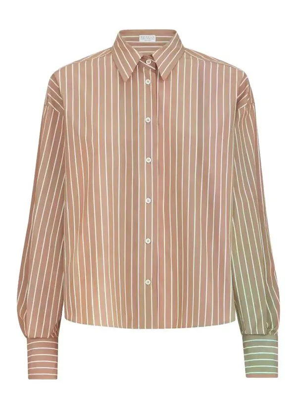 Brunello Cucinelli Striped Cotton Poplin Shirt - Brown