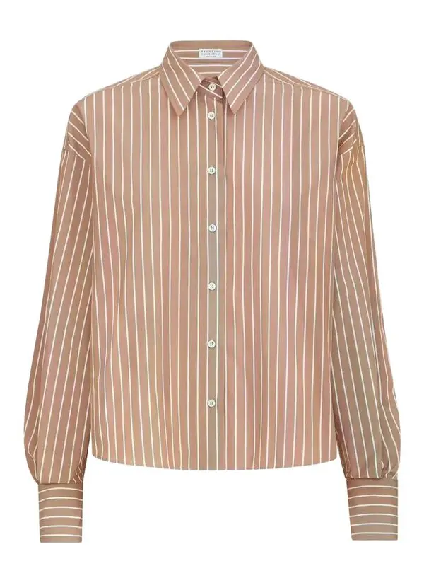 Brunello Cucinelli Striped Cotton Poplin Shirt - Brown