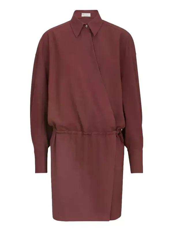 Brunello Cucinelli Virgin Wool Fluid Twill Shirt Dress With Monili Embellishment - Red