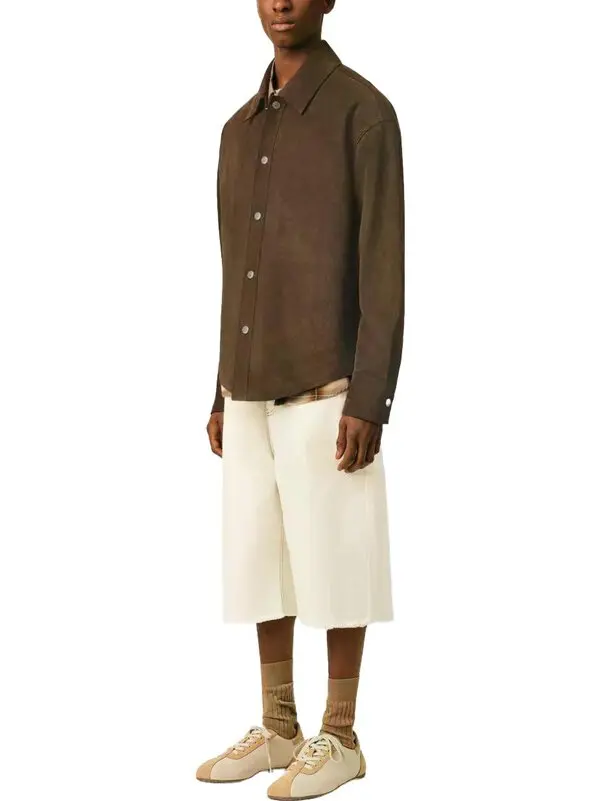 AMI Paris Goat-leather Buttoned Overshirt - Brown