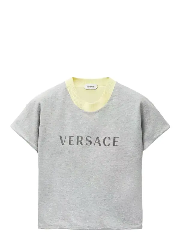 Versace Logo Print Layered Effect T-shirt - Grey