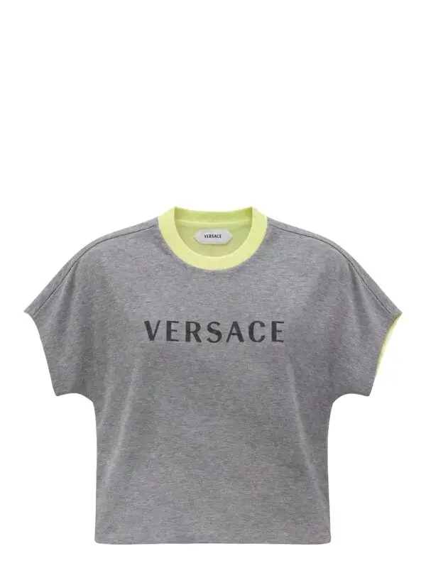 Versace Logo Print Layered Effect T-shirt - Grey