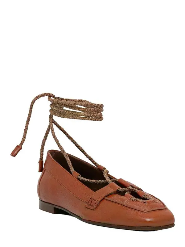 POLLINI Lace-up Square-toe Ballet Flats - Brown