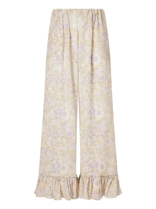 Chloé Ruffled Floral-print Silk-charmeuse Wide-leg Pants - Multi