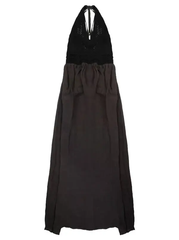 120% Lino Crochet-knit Halterneck Maxi Dress - Grey
