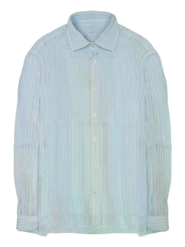 120% Lino Vertical-stripe Linen Shirt - Blue