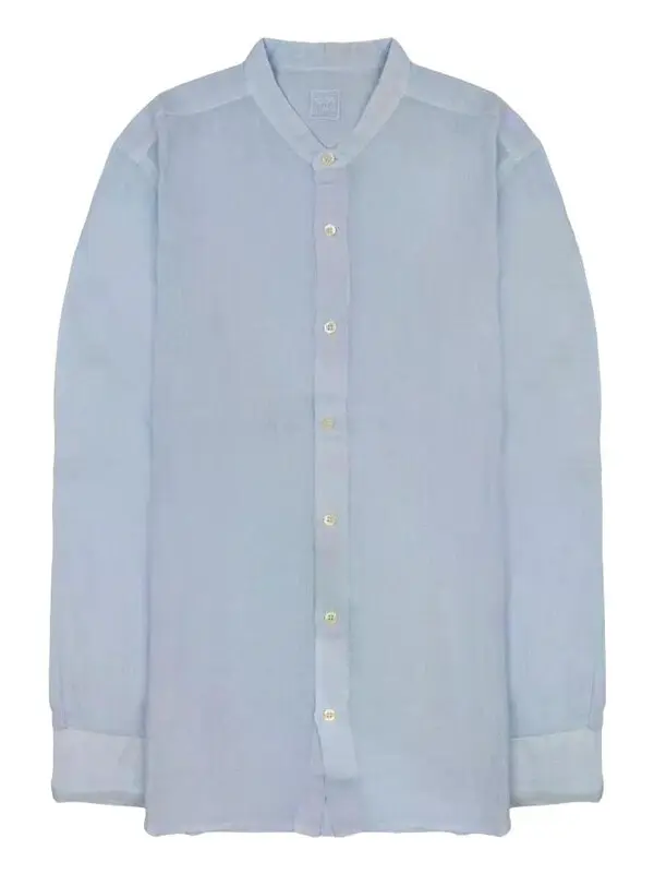 120% Lino Band-collar Linen Shirt - Blue