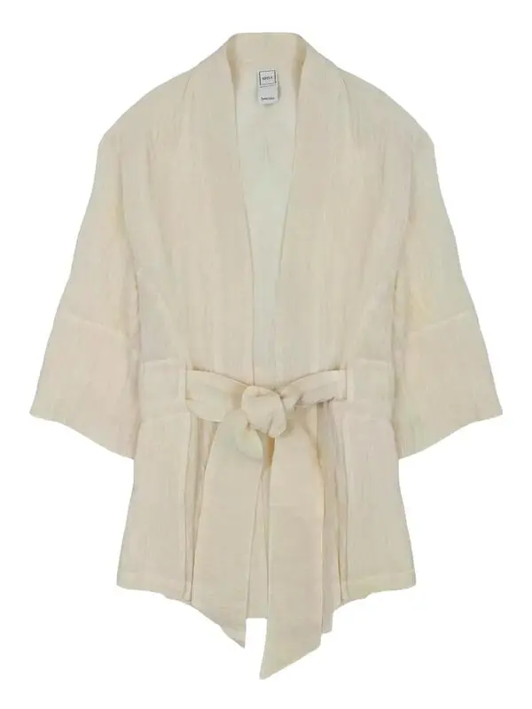 120% Lino Belted Kimono Jacket - Neutrals