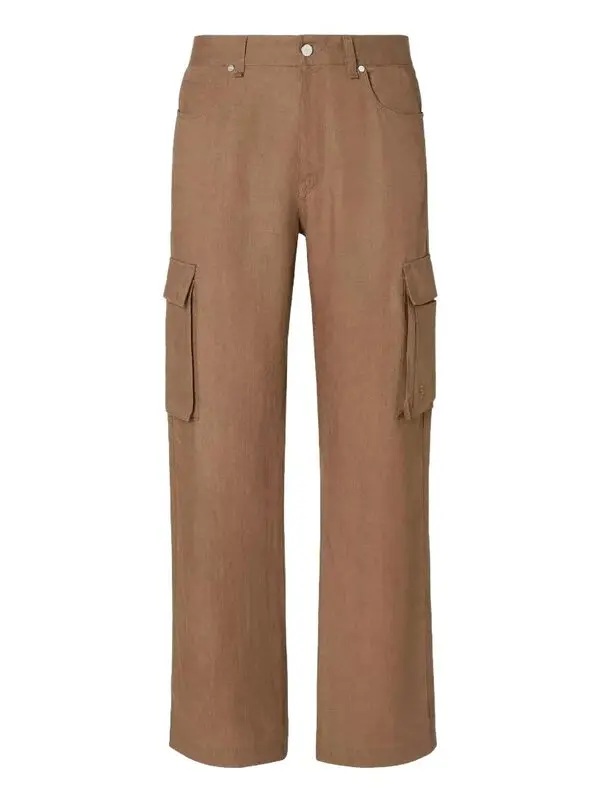 Fendi Embroidered Linen Cargo Trousers - Brown