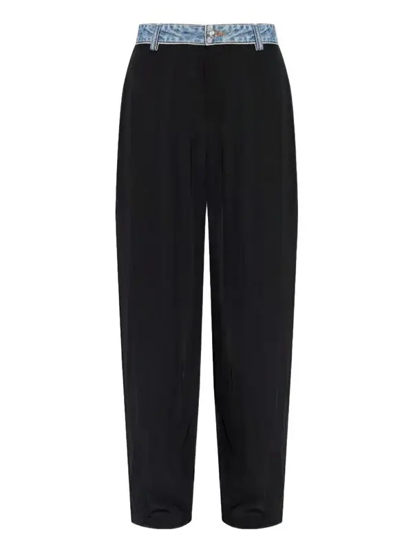 Alexander Wang Pleated Trousers With Contrast Denim Waistband - Black