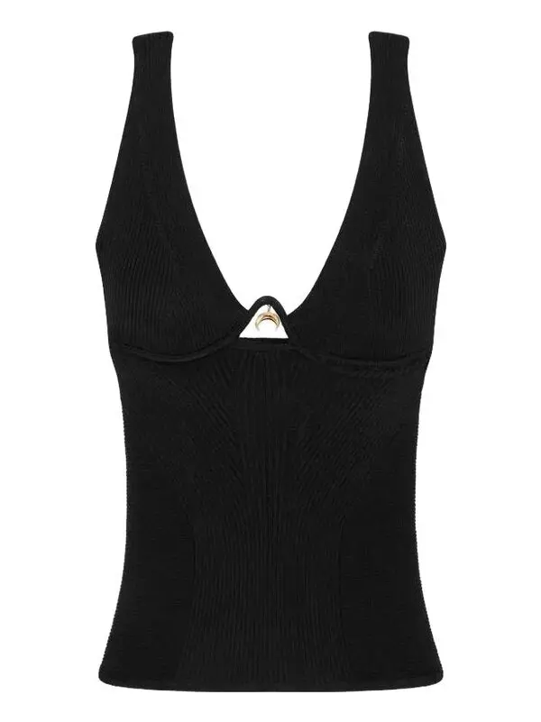 MARINE SERRE Ribbed Knit Moon-pendant Tank Top - Black