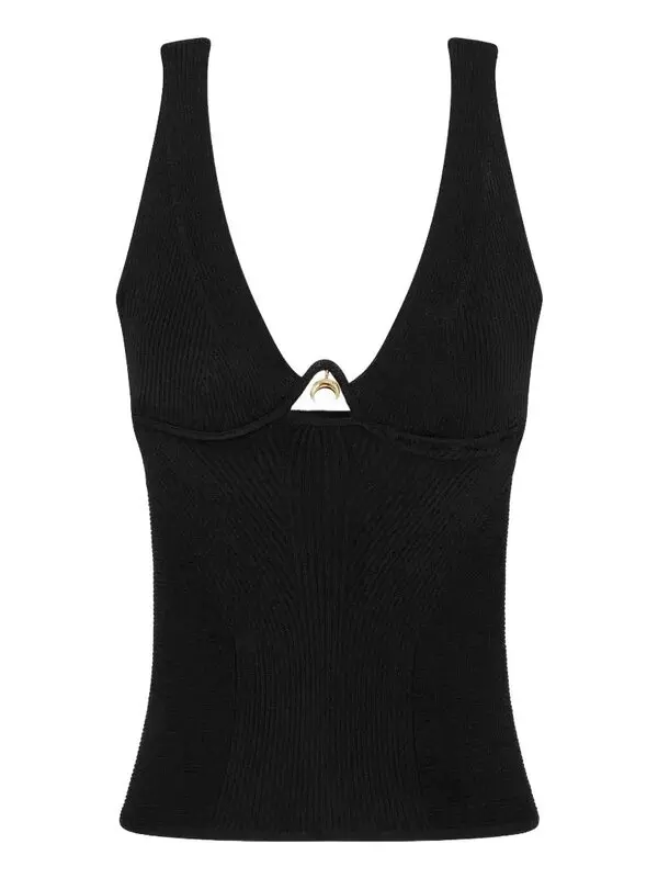 MARINE SERRE Ribbed Knit Moon-pendant Tank Top - Black