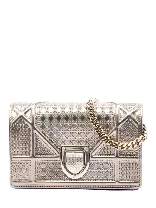 Dior Metallic Patent Microcannage Diorama Wallet On Chain Crossbody Bag - Gold