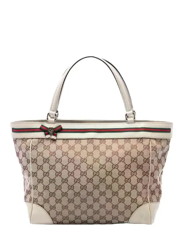 Gucci Gg Canvas Web Mayfair Tote Bag - White