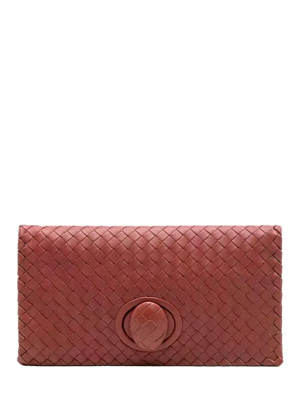 Bottega Veneta Woven Nappa Leather Turn Lock Clutch Bag - Red