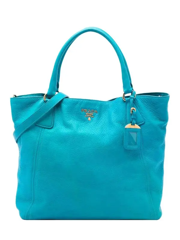Prada 2013-2026 Vitello Daino Open Convertible Tote Satchel - Blue