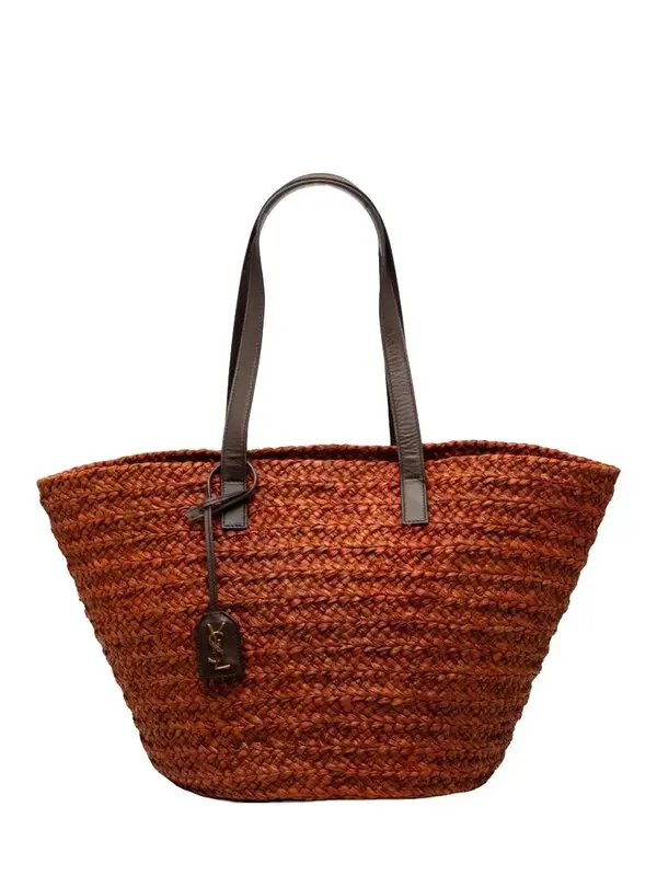 Saint Laurent Raffia Panier Basket Shopper Tote Bag - Brown