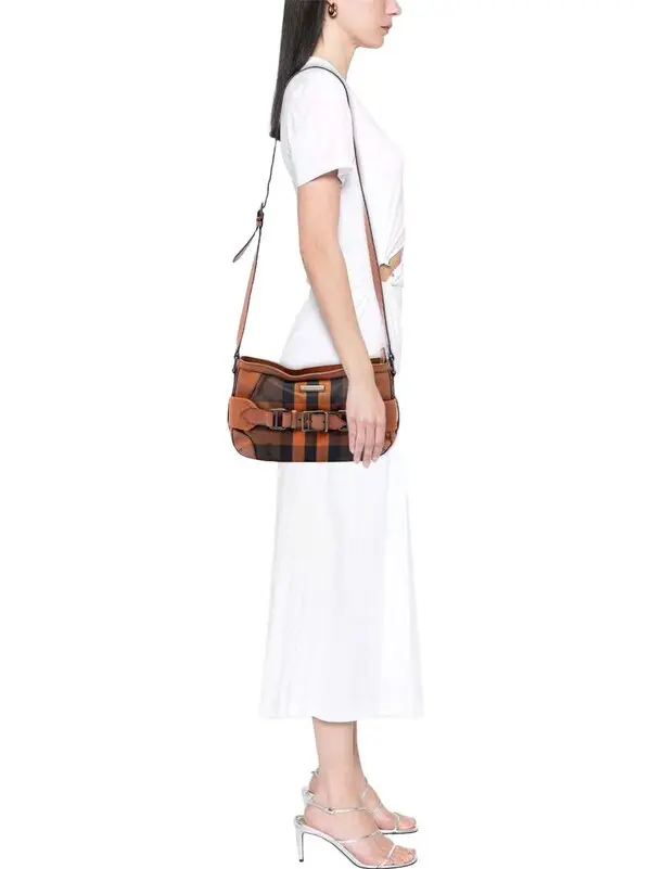 Burberry Check Canvas And Leather Belted Crossbody Bag - Brown