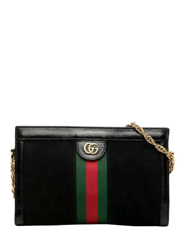 Gucci Small Suede Web Ophidia Chain Crossbody Bag - Black