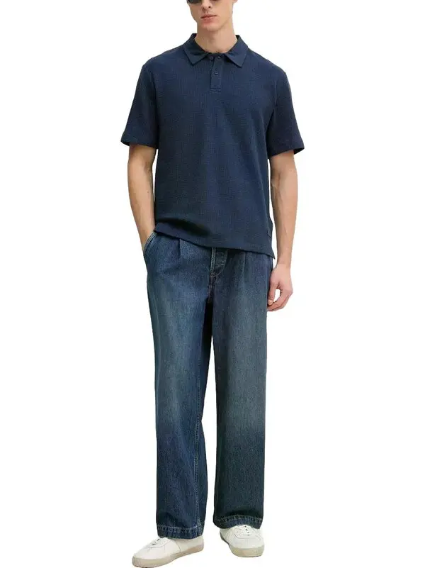 TRUSSARDI Waffle-knit Short-sleeve Polo Shirt - Blue
