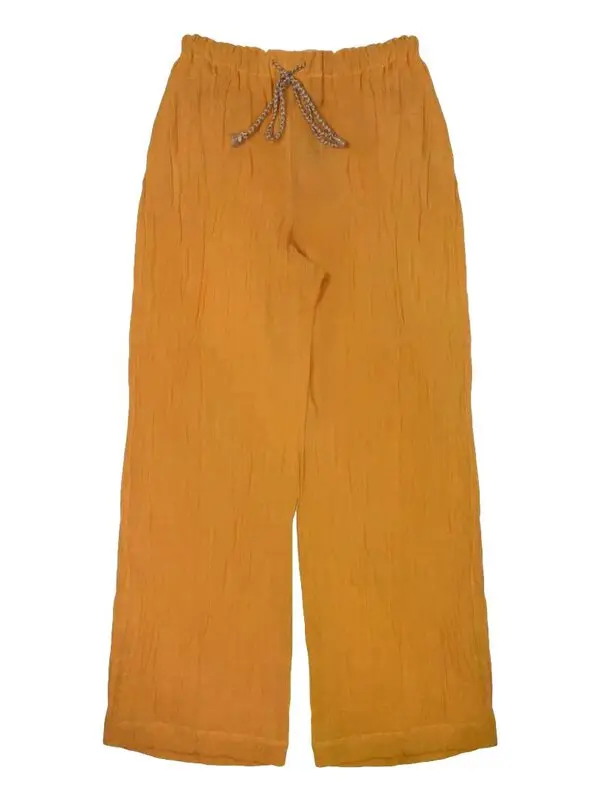 120% Lino Crinkled-effect Drawstring Trousers - Orange