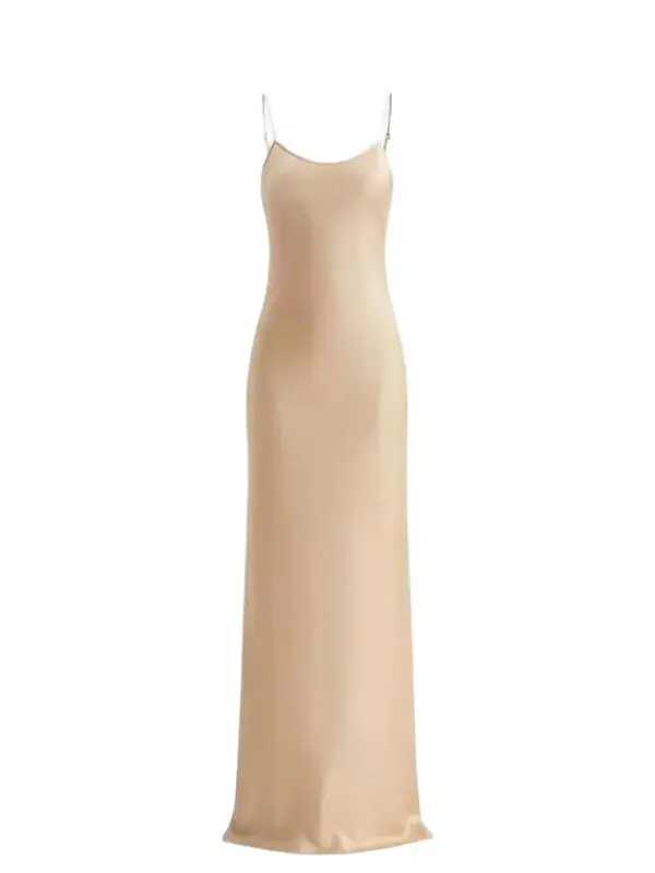 Saint Laurent Scoop Neck Maxi Dress - Neutrals