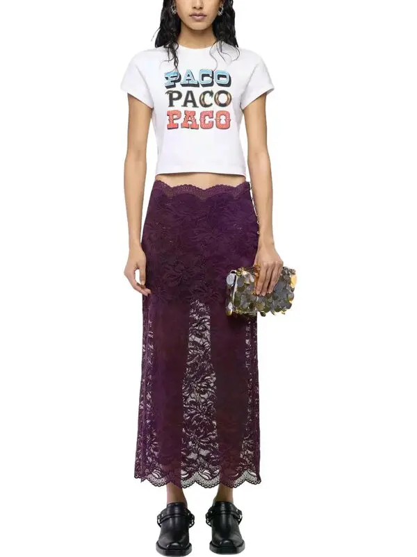 Rabanne Layered Lace Midi Skirt - Purple
