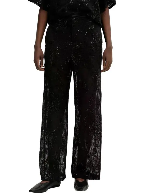 ISABELLE BLANCHE Embellished Floral Embroidered Trousers - Black