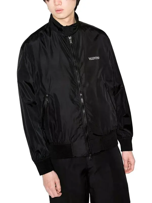 Valentino Garavani Logo-print Zip-up Bomber Jacket - Black